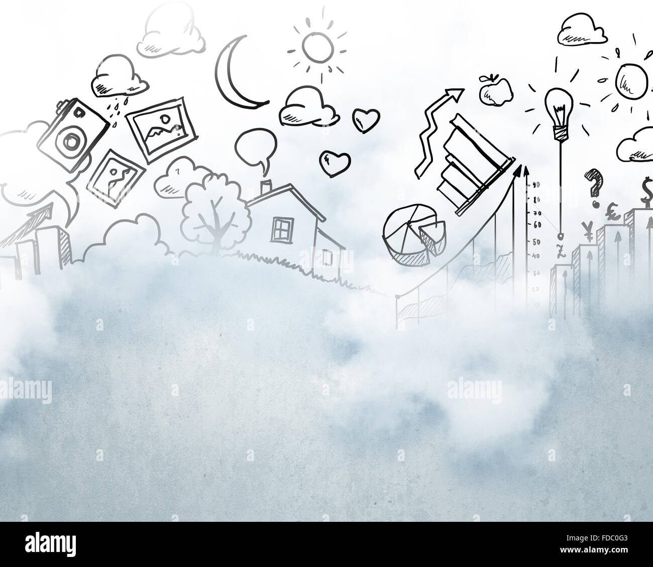 Conceptual sketch image with life concepts on white backdrop Stock ...