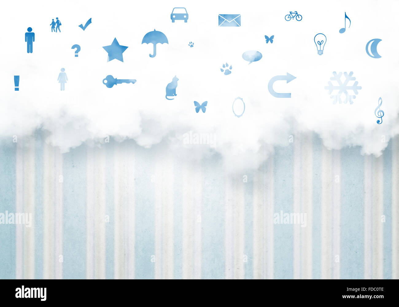 Background image with flying icons against sky background Stock Photo ...