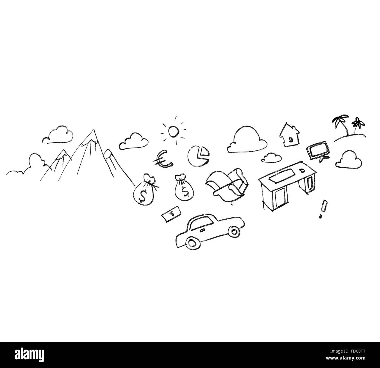 Conceptual sketch image with life concepts on white backdrop Stock ...