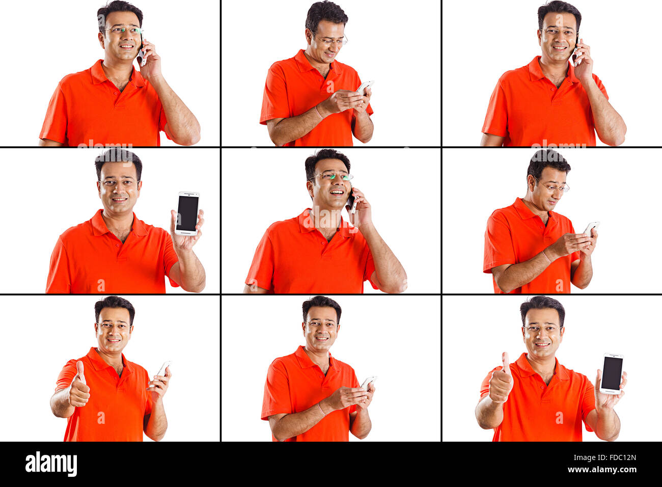 1 Indian Mid man Cell Phone Communication Facial Expression Montage ...