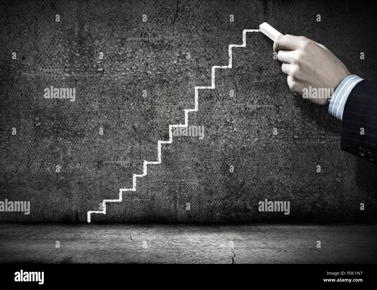 Close up of hand drawing ladder on cement wall Stock Photo - Alamy