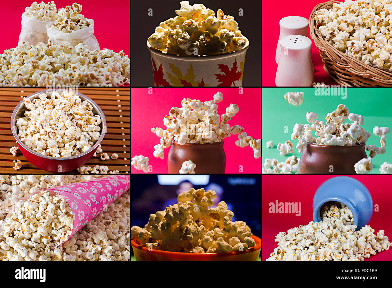 Delicious Snacks Popcorn Montage Photo Close up Stock Photo - Alamy