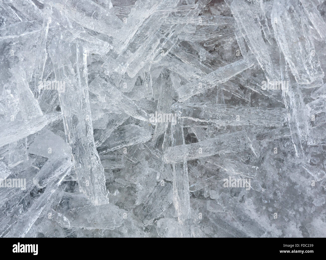 Many elongated pieces of ice closeup. Winter background Stock Photo - Alamy