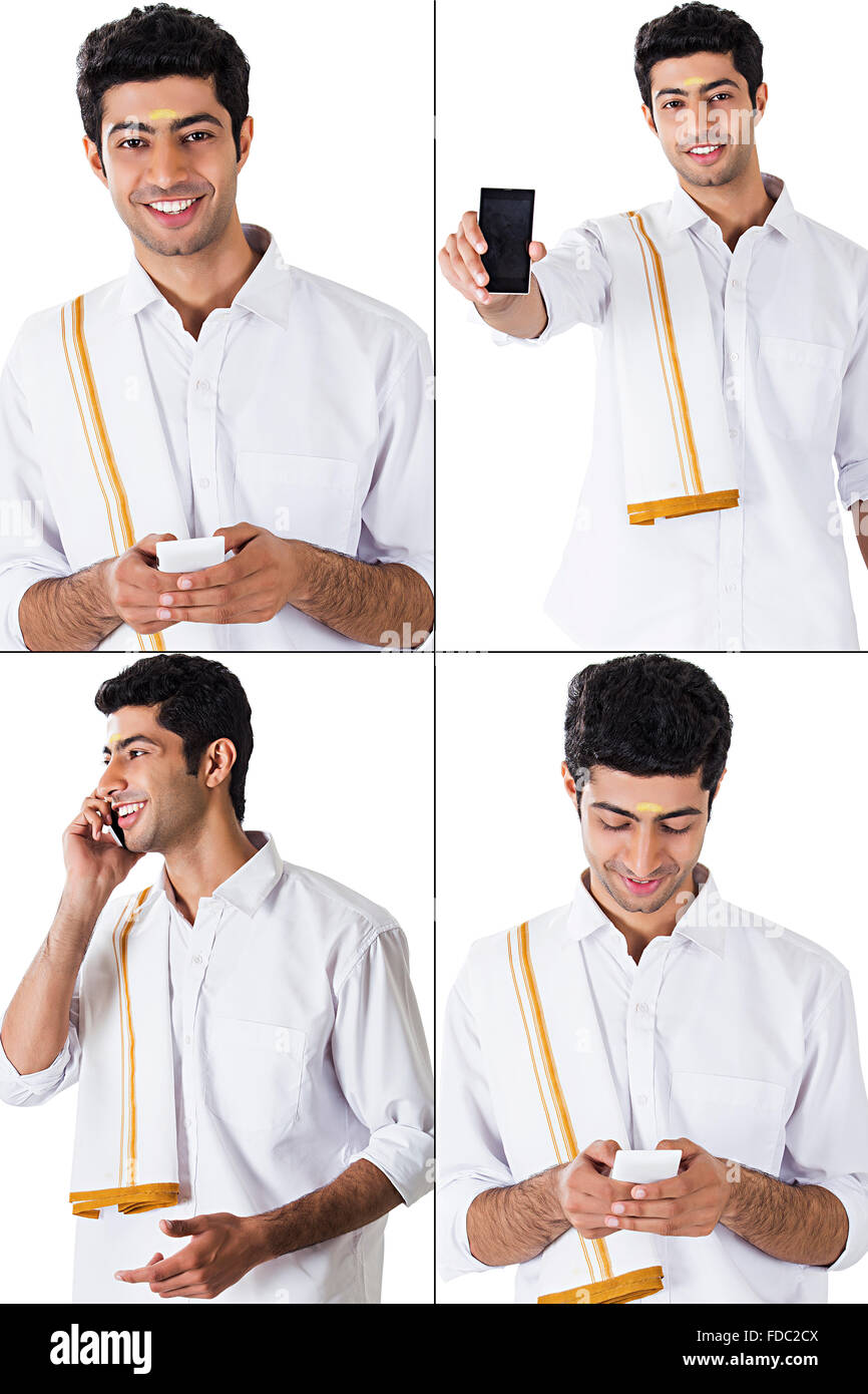 1 Indian Tamil Man Diwali Celebration Mobile Phone Communication Facial ...