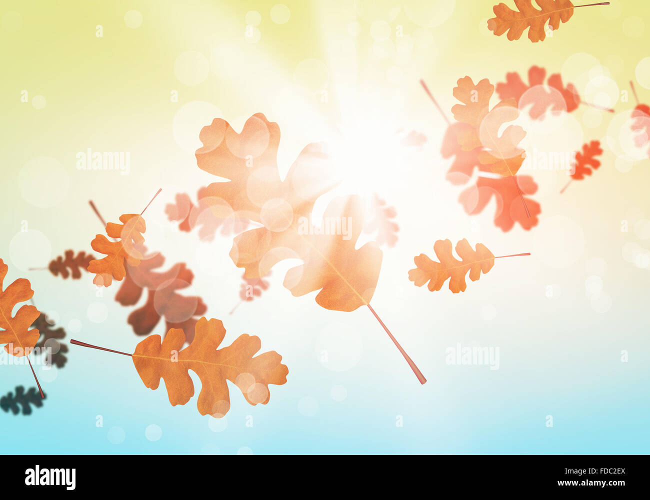 Conceptual image with colorful leaves flying in air Stock Photo - Alamy