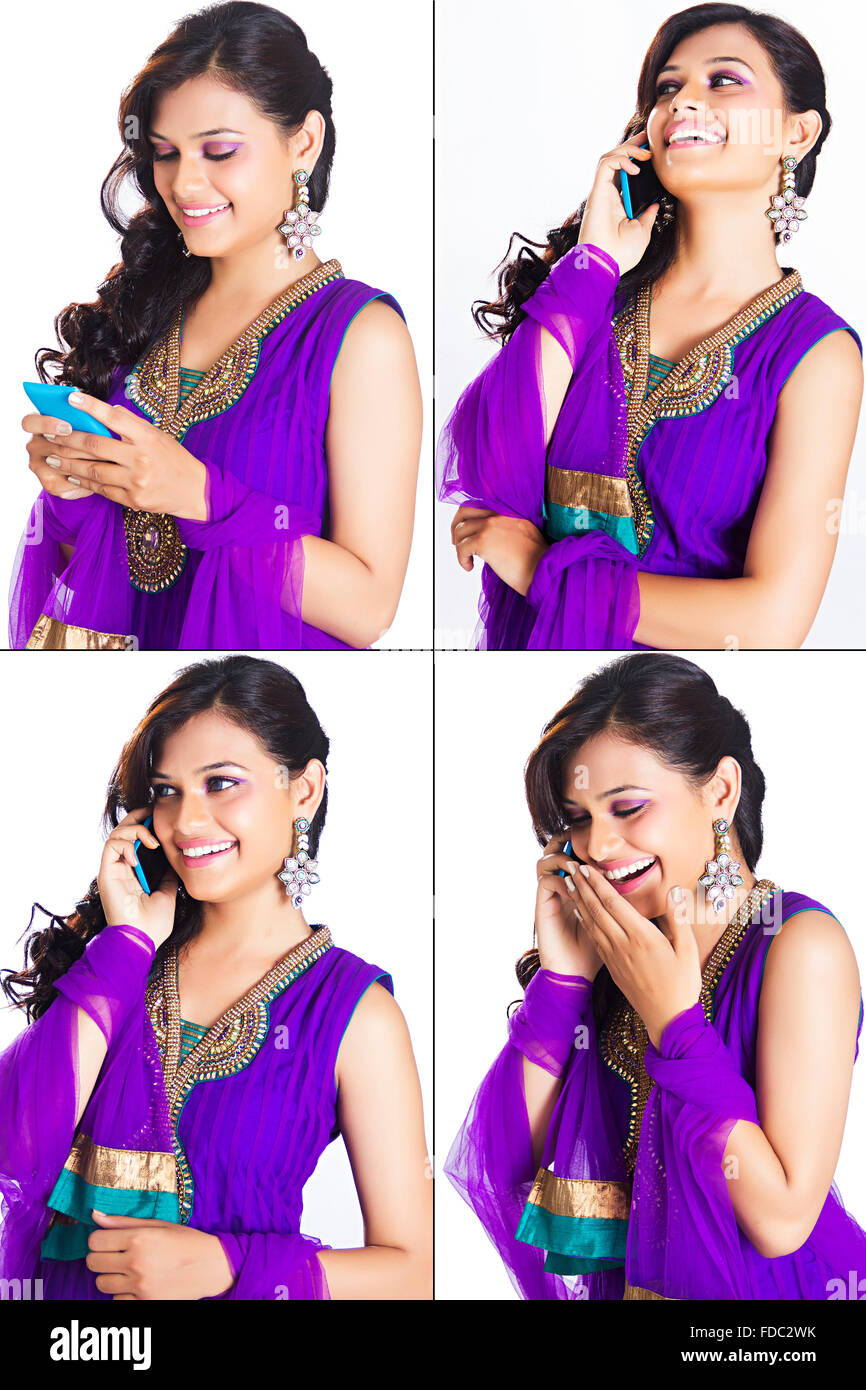 1 Indian Woman Talking Mobile Phone Diwali Celebration Facial ...