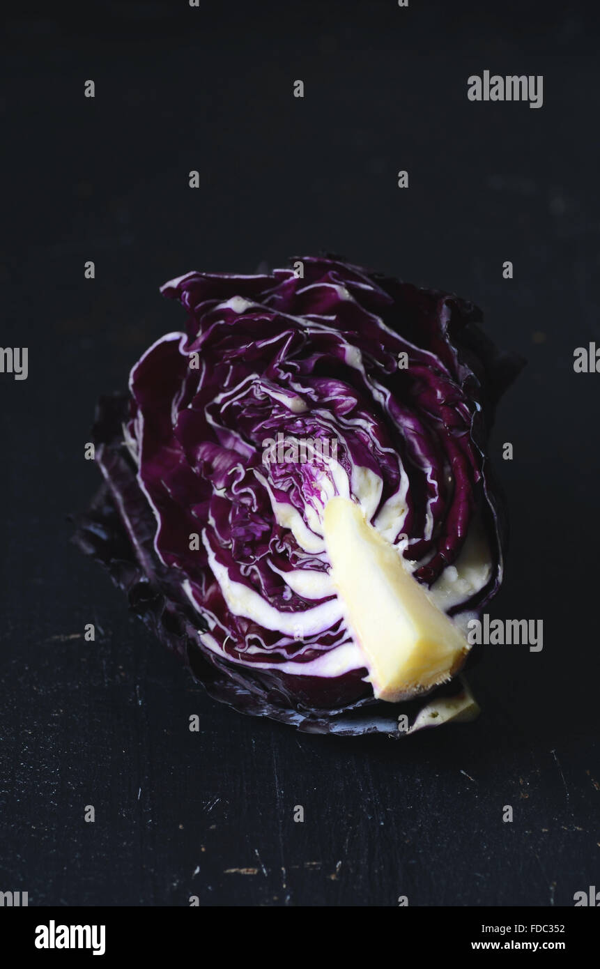Red cabbage on wooden background close up shoot Stock Photo - Alamy