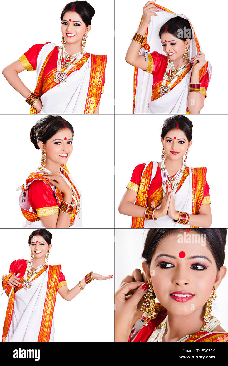Smiling 1 Indian Bengali Woman Standing On White background Facial ...