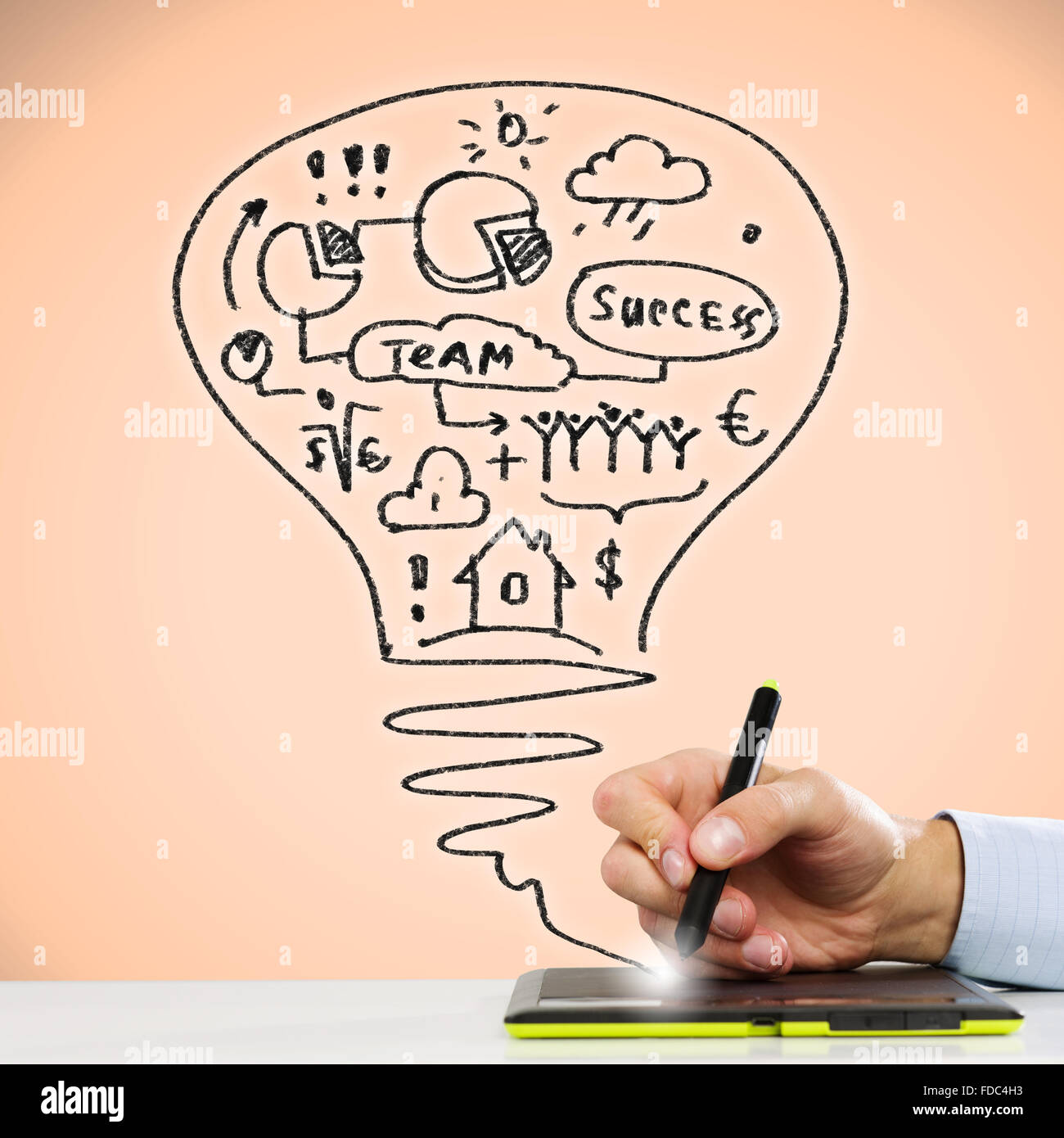 Close up of human hand drawing business strategy plan Stock Photo - Alamy