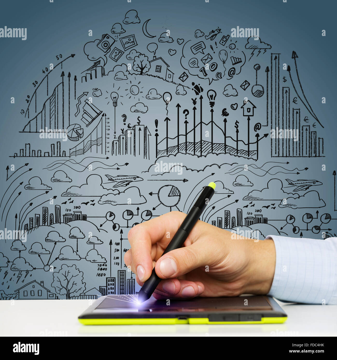 Close up of human hand drawing business strategy plan Stock Photo - Alamy
