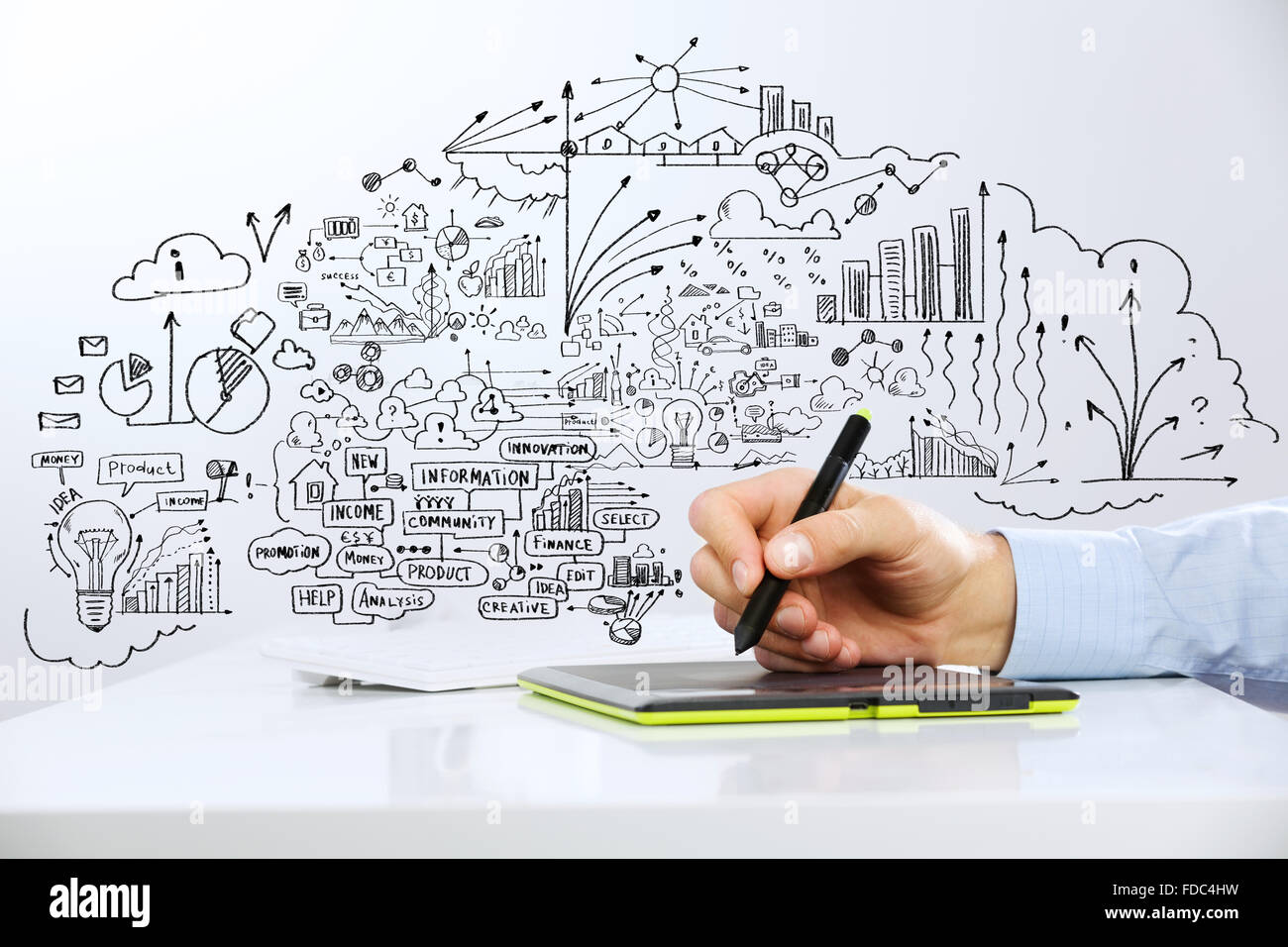 Close up of human hand drawing business strategy plan Stock Photo - Alamy