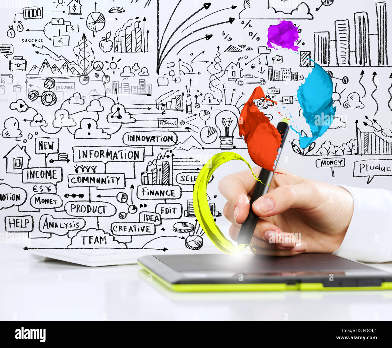 Close up of human hand drawing business strategy plan Stock Photo - Alamy