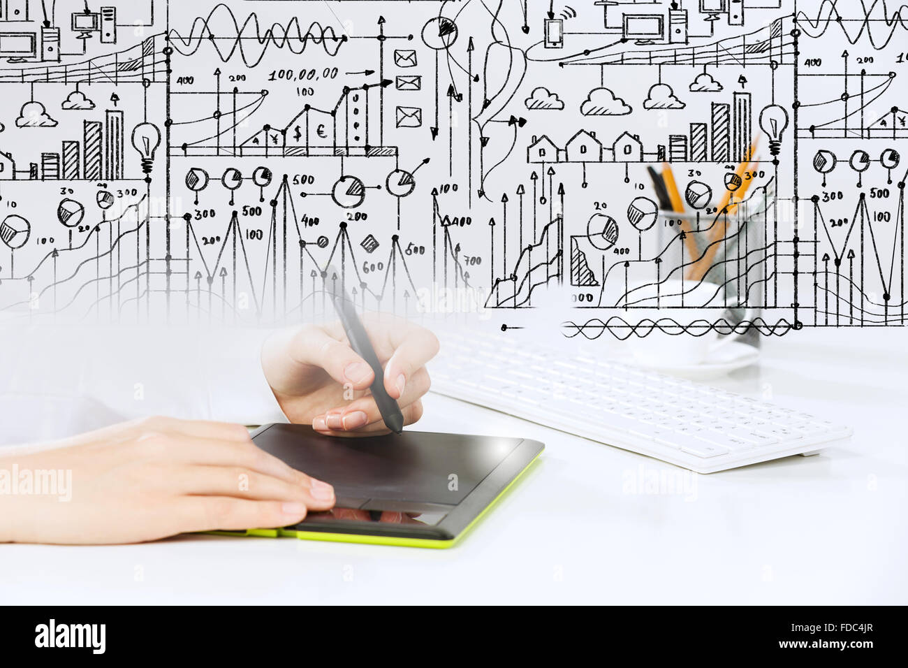 Close up of human hand drawing business strategy plan Stock Photo - Alamy