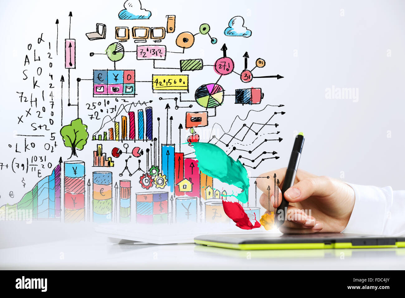 Close up of human hand drawing business strategy plan Stock Photo - Alamy