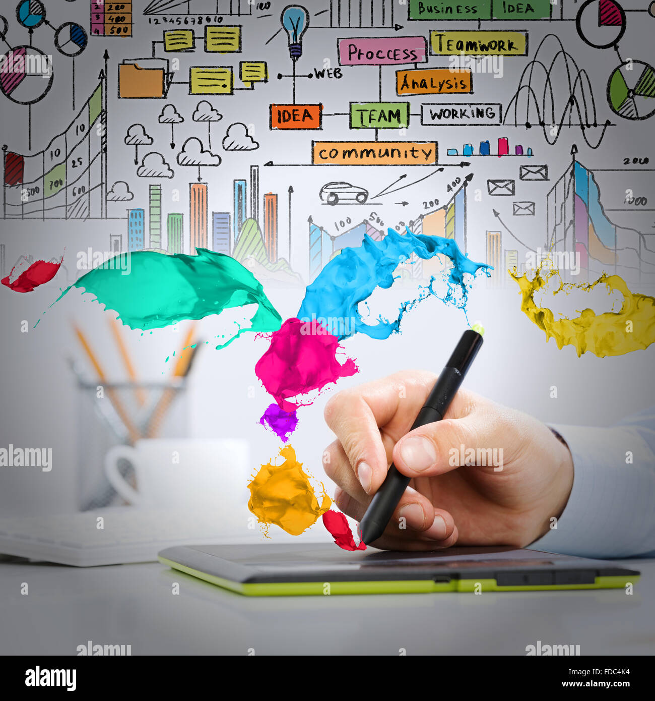 Close up of human hand drawing business strategy plan Stock Photo - Alamy