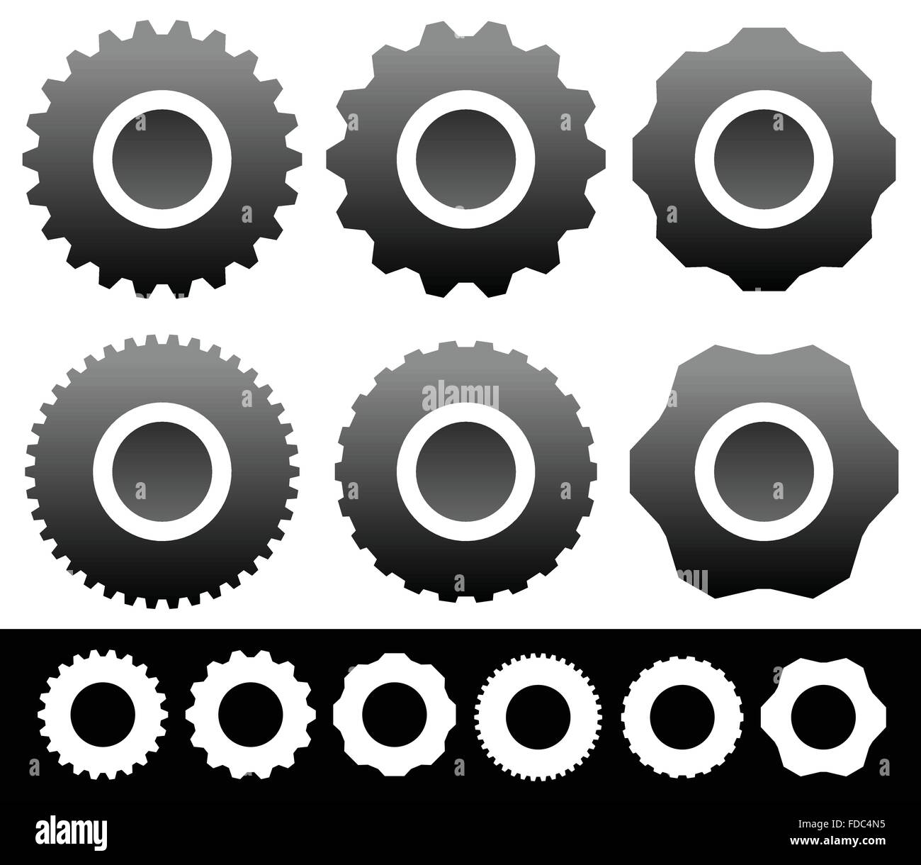 Set of different gear, gearwheel, cogwheel shapes, symbols, icons ...
