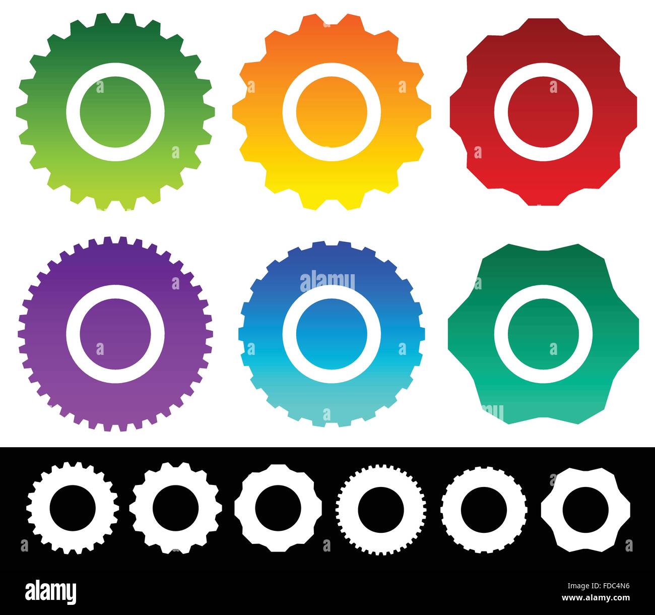 Set of different gear, gearwheel, cogwheel shapes, symbols, icons ...