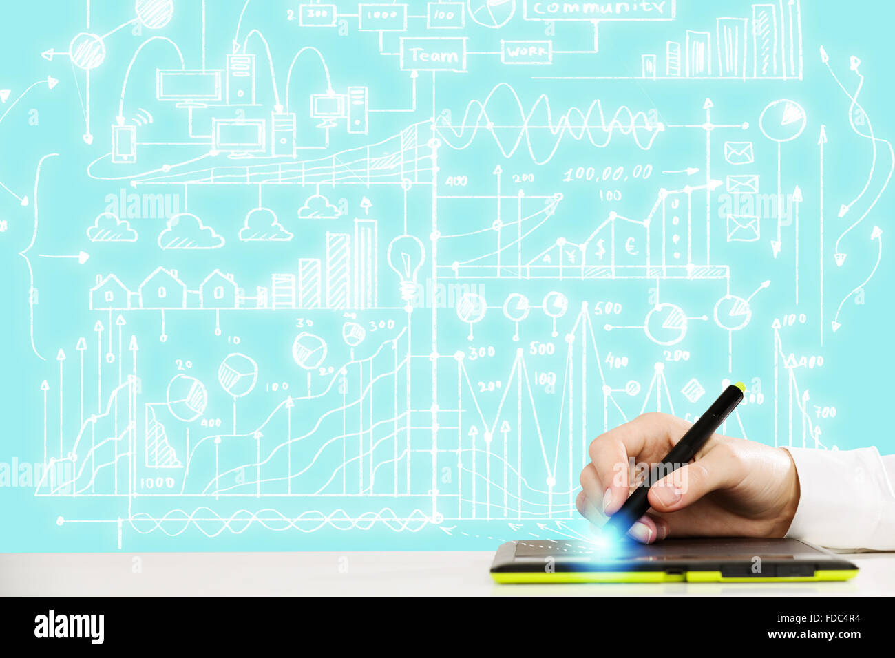 Close up of human hand drawing business strategy plan Stock Photo - Alamy