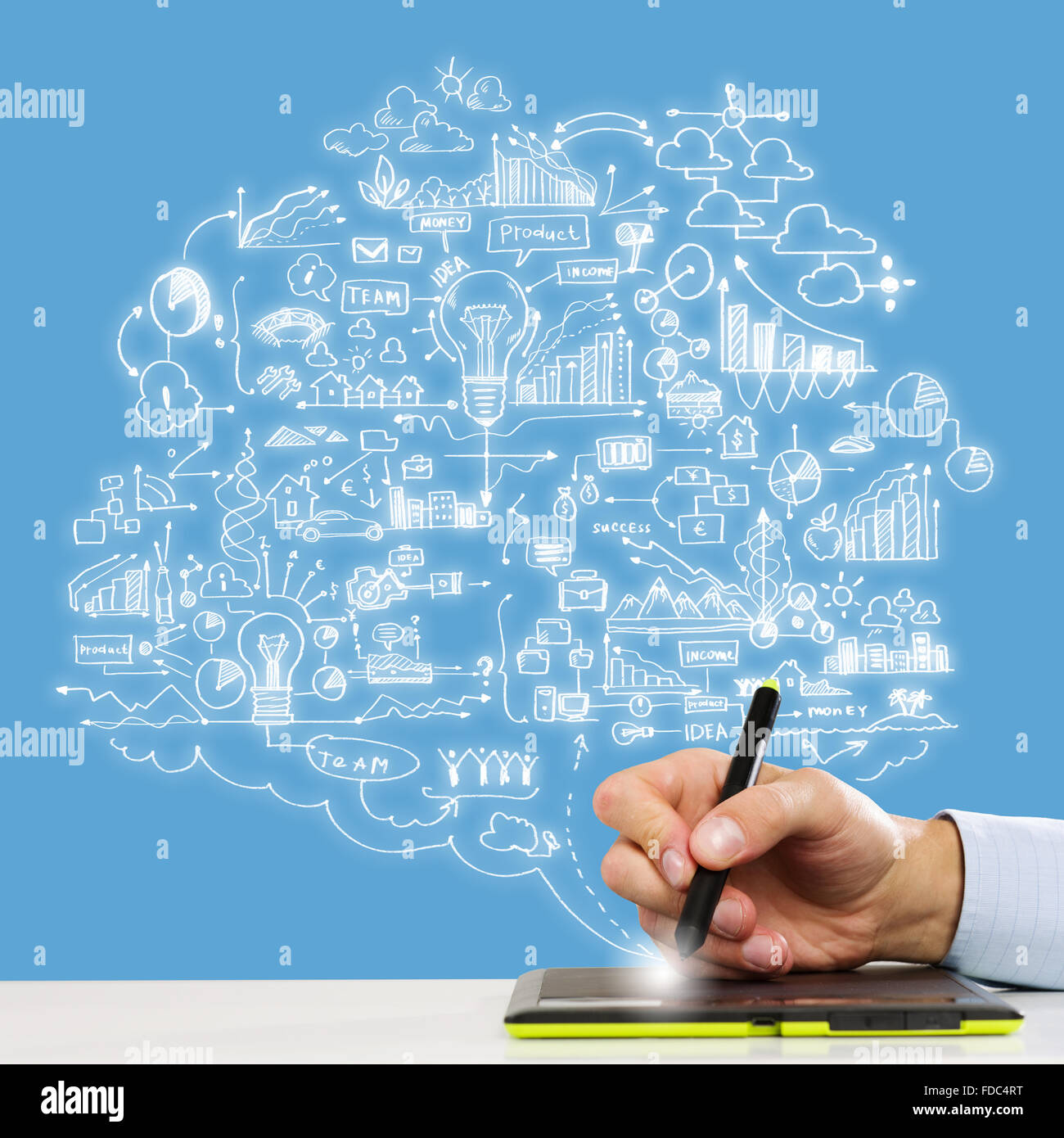 Close up of human hand drawing business strategy plan Stock Photo - Alamy