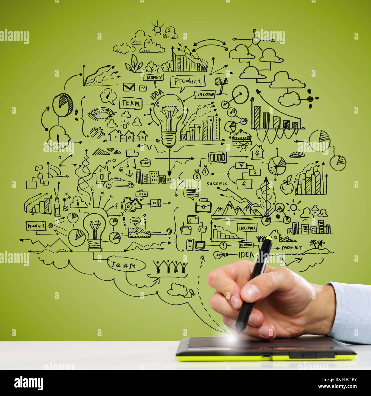 Close up of human hand drawing business strategy plan Stock Photo - Alamy