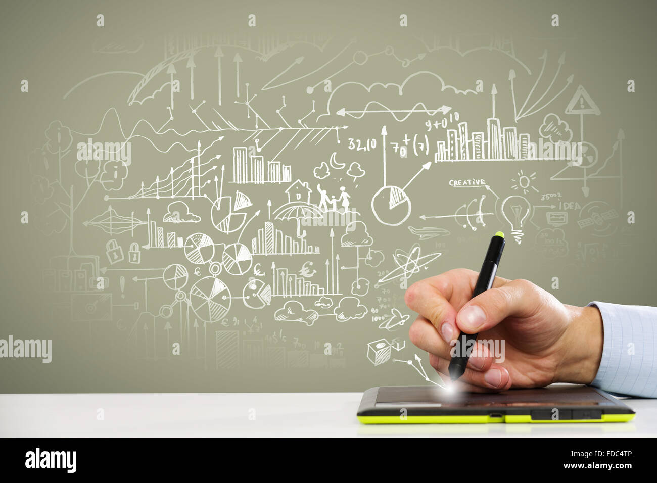 Close up of human hand drawing business strategy plan Stock Photo - Alamy