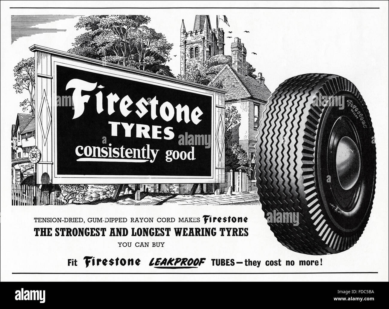 Original vintage advert from 1950s. Advertisement from 1954 advertising Firestone tyres Stock ...