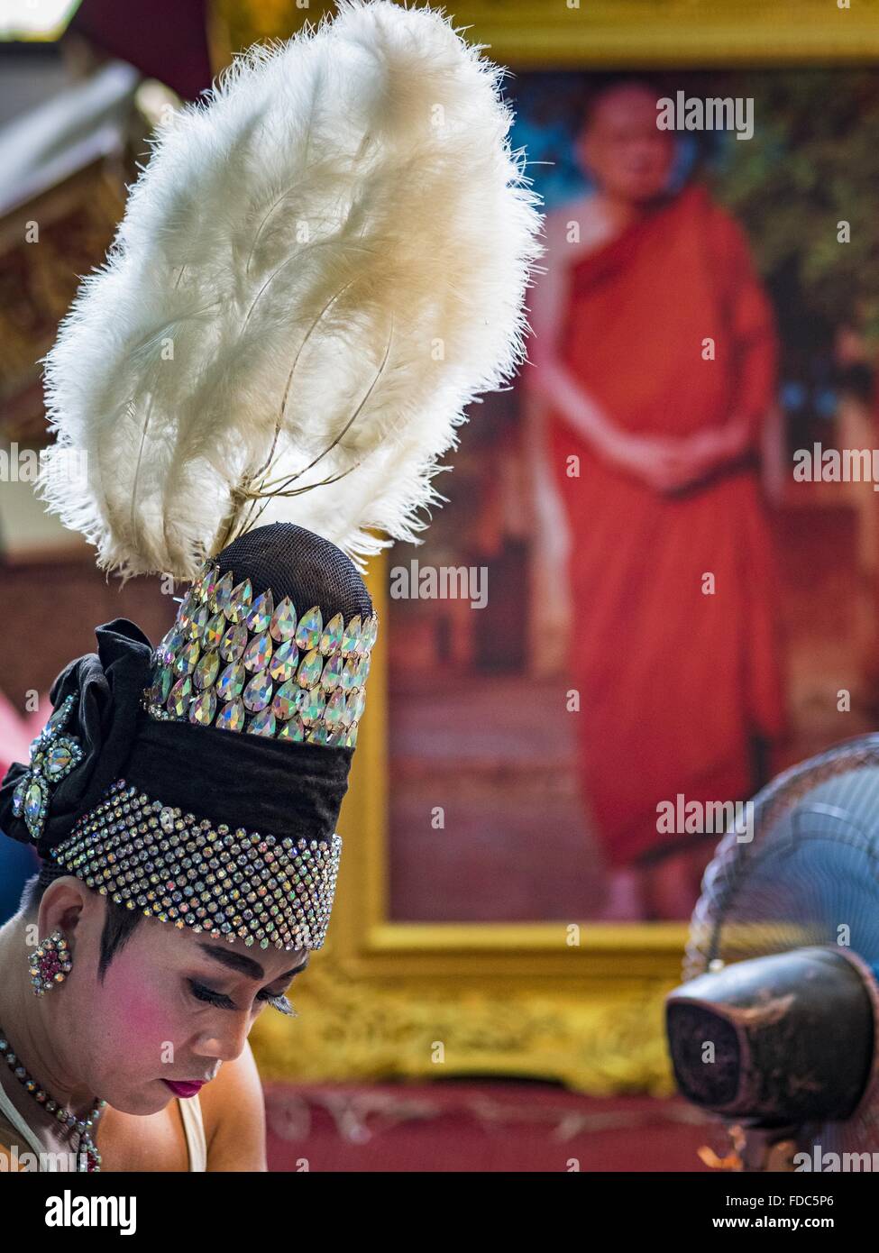 Nonthaburi, Thailand. 30th Jan, 2016. A performer gets ready for a ...