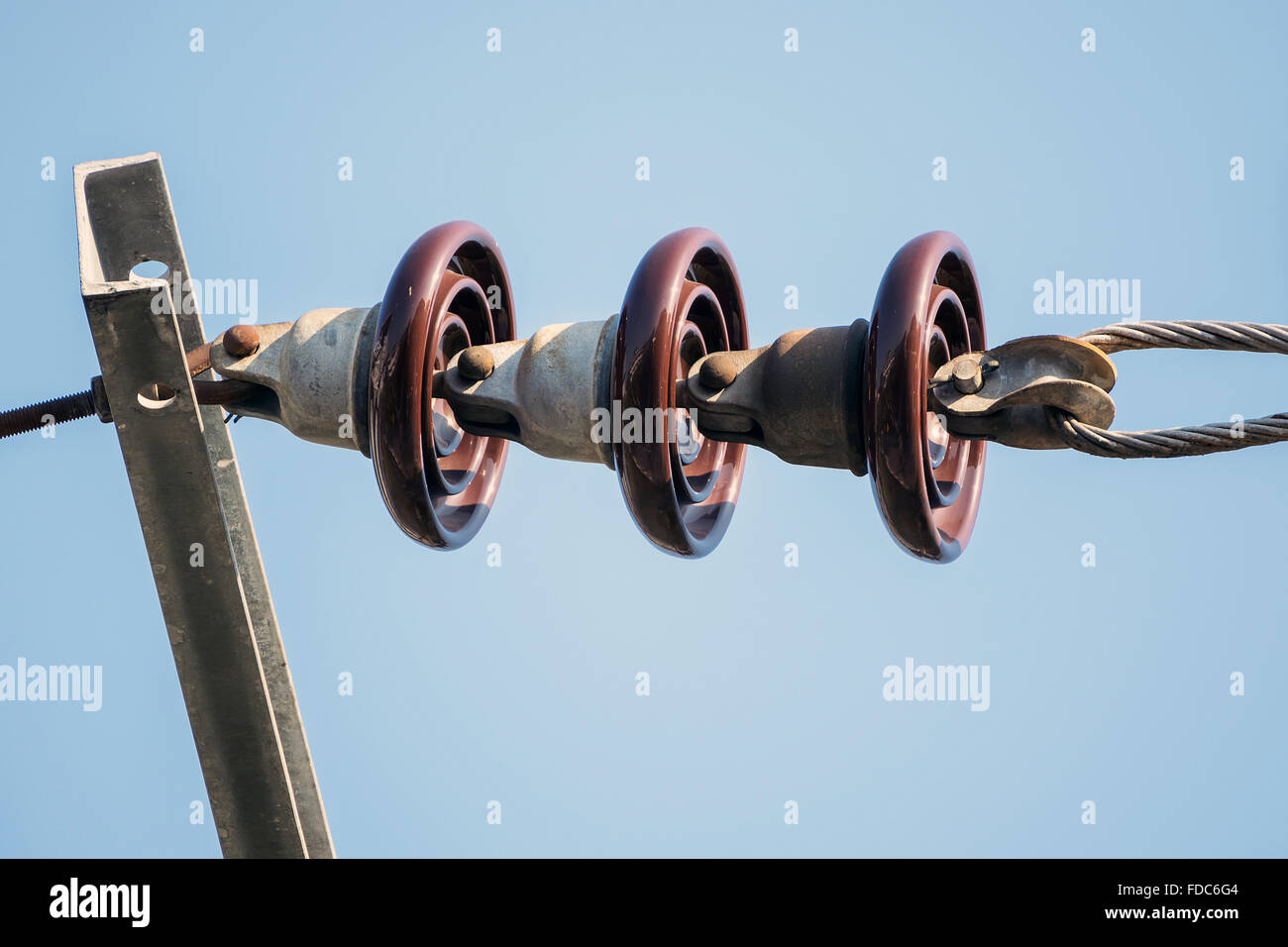 Close up of power line insulators Stock Photo - Alamy