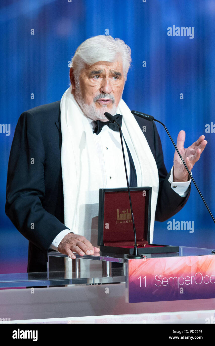 Dresden, Germany. 29th Jan, 2016. German actor Mario Adorf receives the ...