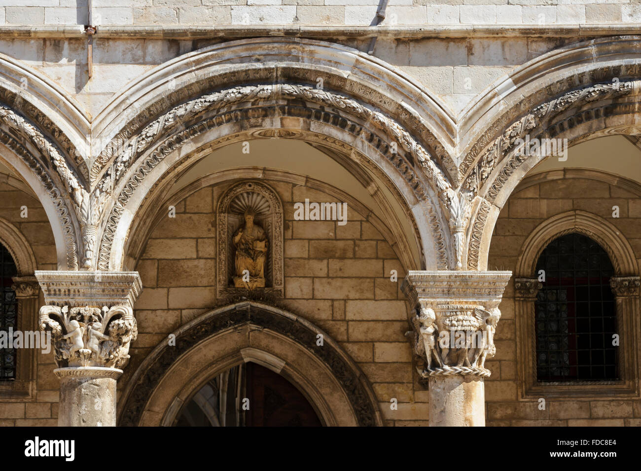 Stone carvings on the columns of the Rector Palace, Dubrovnik, Croatia ...