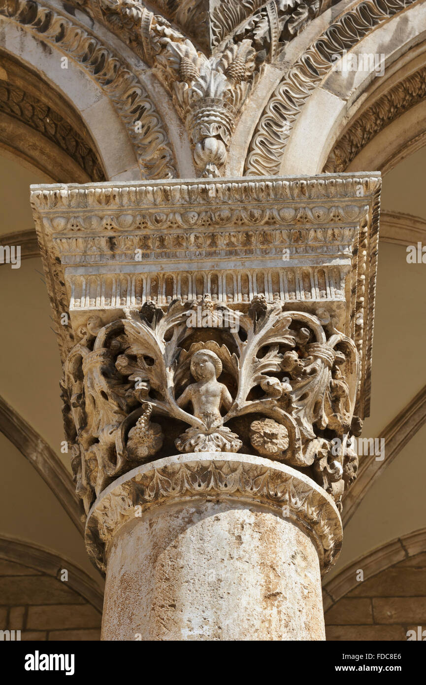 Stone carvings on the column of the Rector Palace, Dubrovnik, Croatia ...