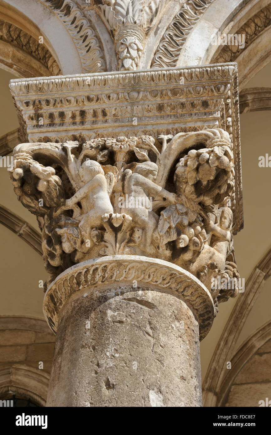 Stone carvings on the column of the Rector Palace, Dubrovnik, Croatia ...