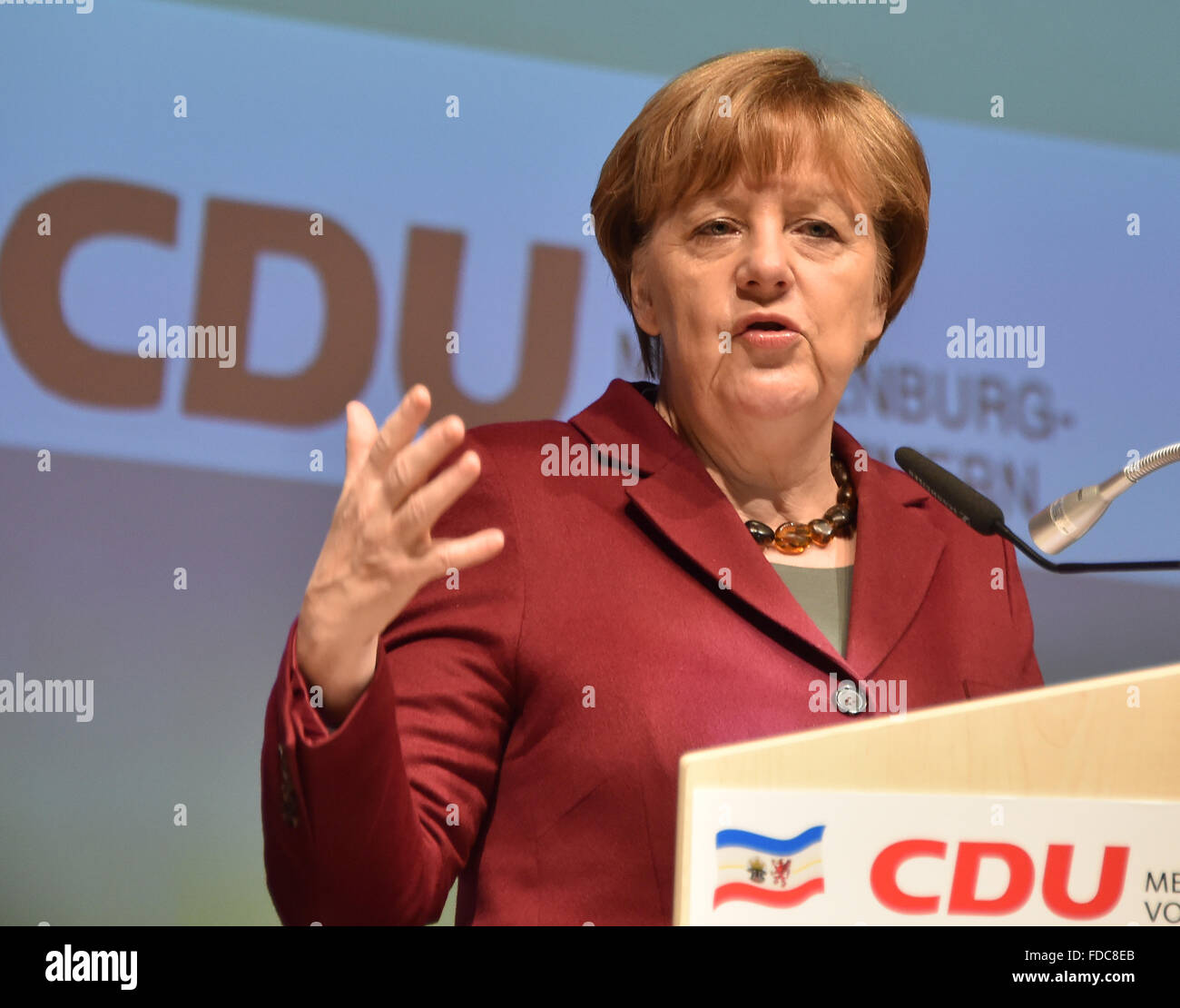 Neubrandenburg, Germany. 30th Jan, 2016. CDU party leader Angela Merkel ...
