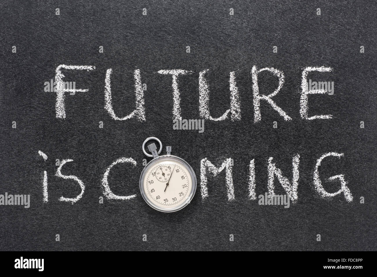 future is coming phrase handwritten on chalkboard with vintage precise ...