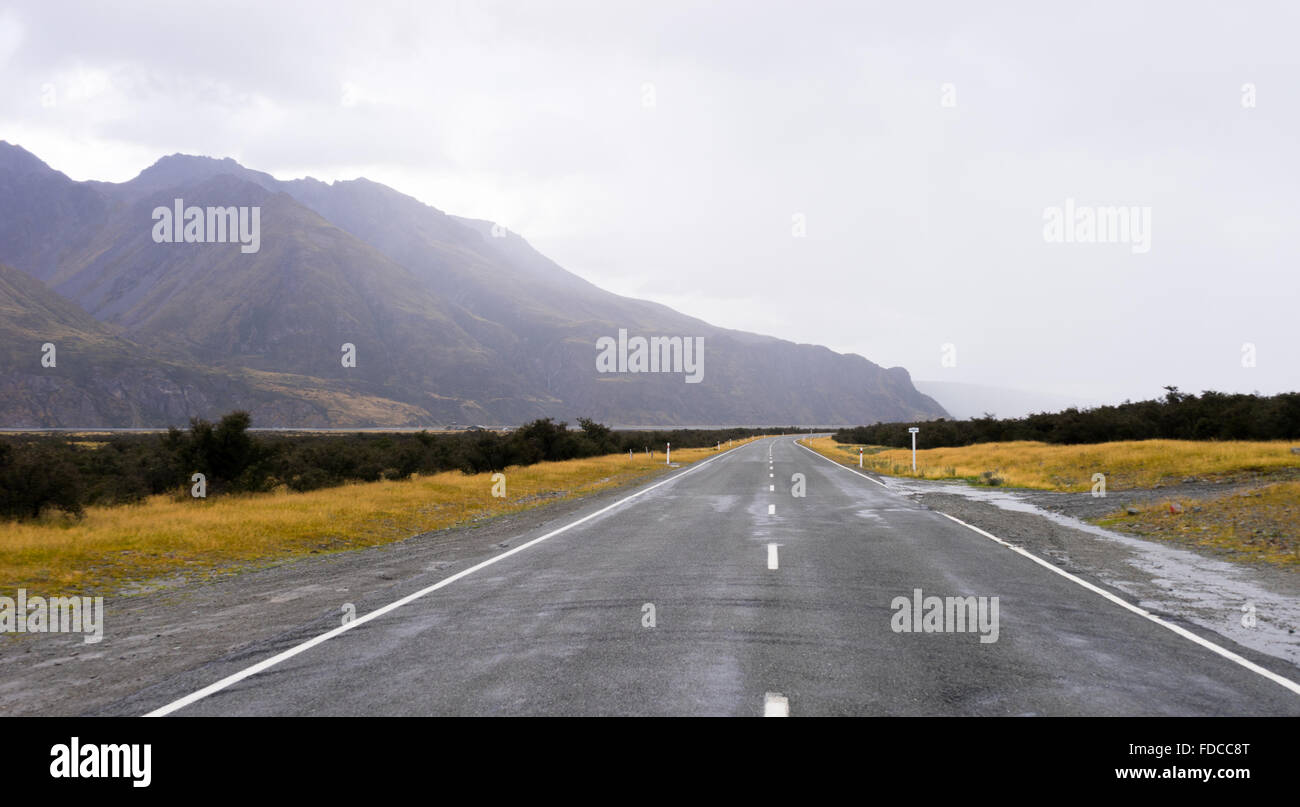 Natural landscape of New Zealand alps and road Stock Photo - Alamy