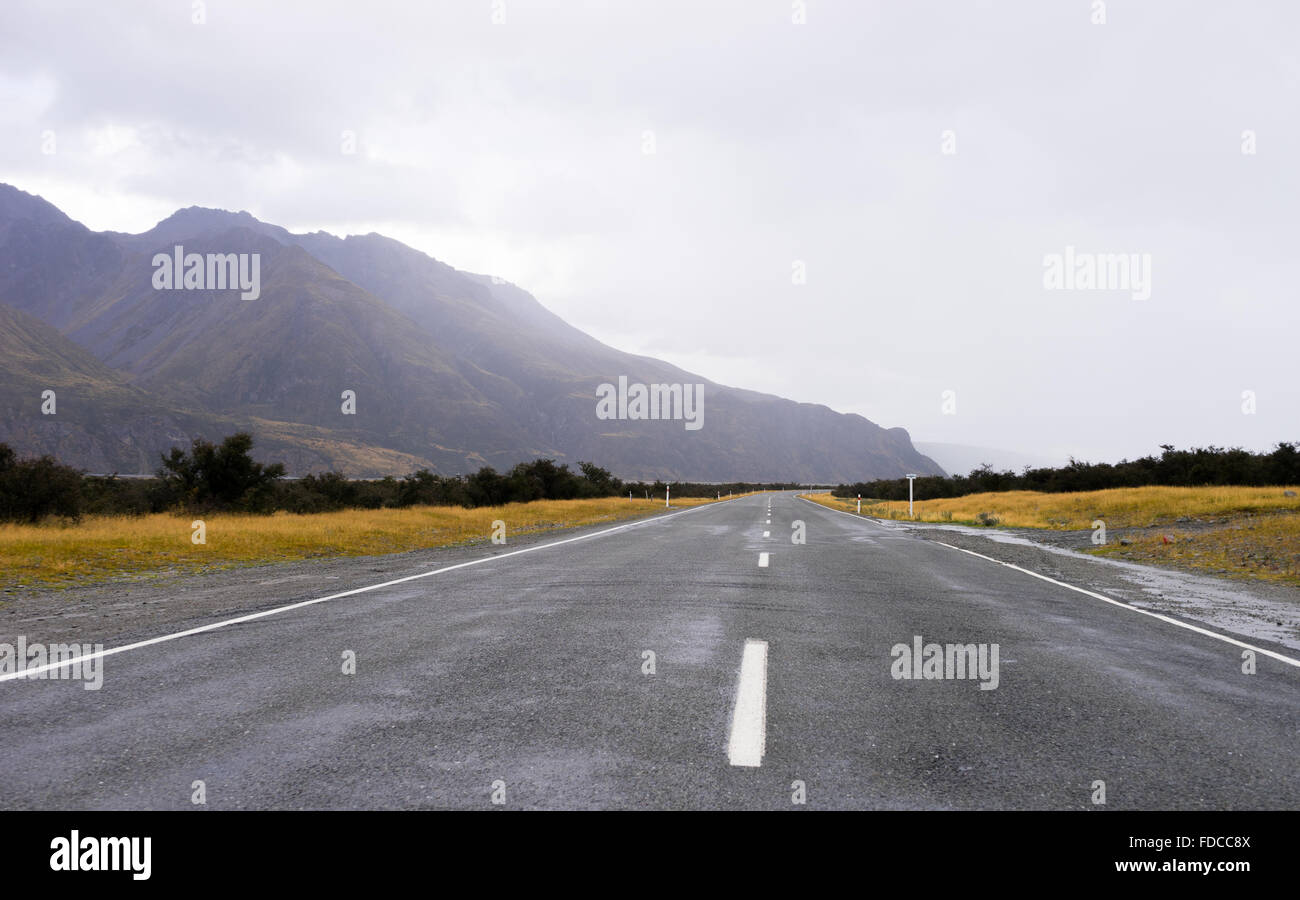 Natural landscape of New Zealand alps and road Stock Photo - Alamy