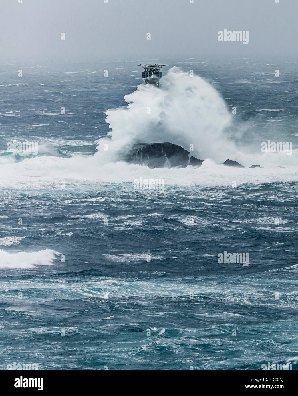 Storm Force Waves, Longships Lighthouse, Lands End, Cornwall, UK Stock ...