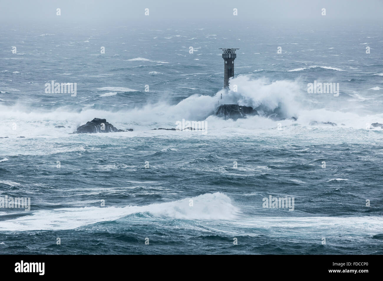 Storm Desmond, Longships Lighthouse, Lands End ,Cornwall, UK Stock ...