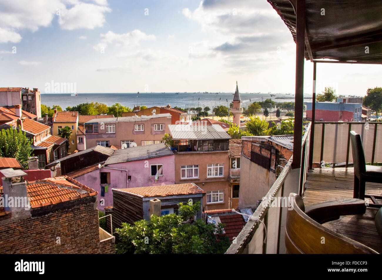 Colorful houses of Sultanahmet district, Istanbul, Turkey. City's hills ...