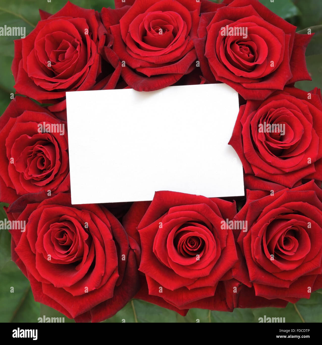 A bunch of roses with a blank card for congratulations Stock Photo - Alamy