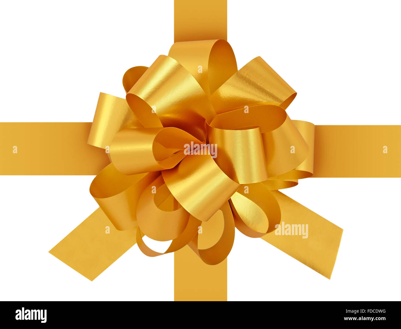 Golden gift bow with ribbon isolated on the white background Stock ...