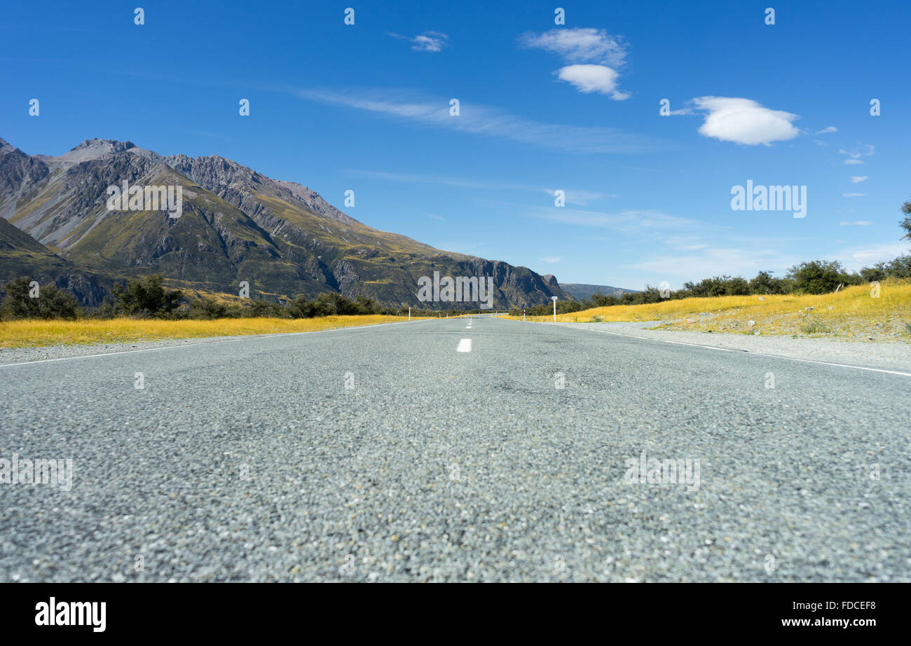 Natural landscape of New Zealand alps and road Stock Photo - Alamy
