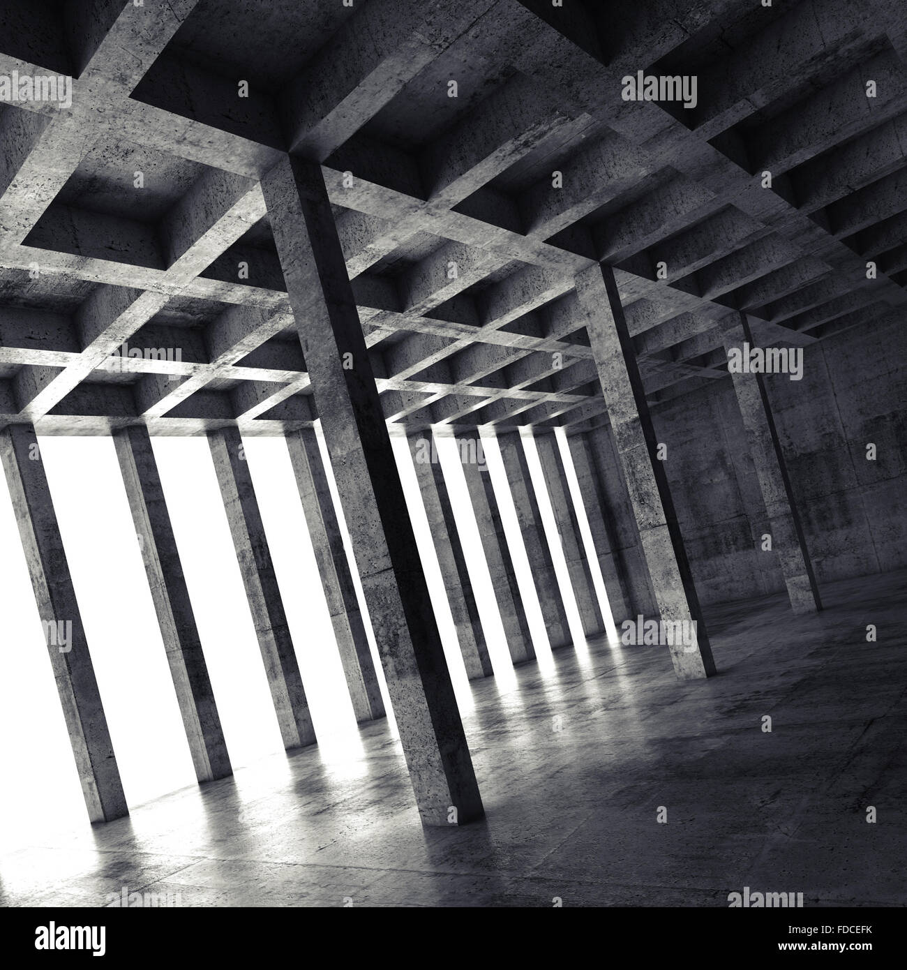 Abstract square architecture background, empty dark concrete room with ...