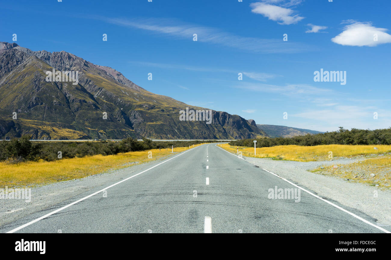 Natural landscape of New Zealand alps and road Stock Photo - Alamy