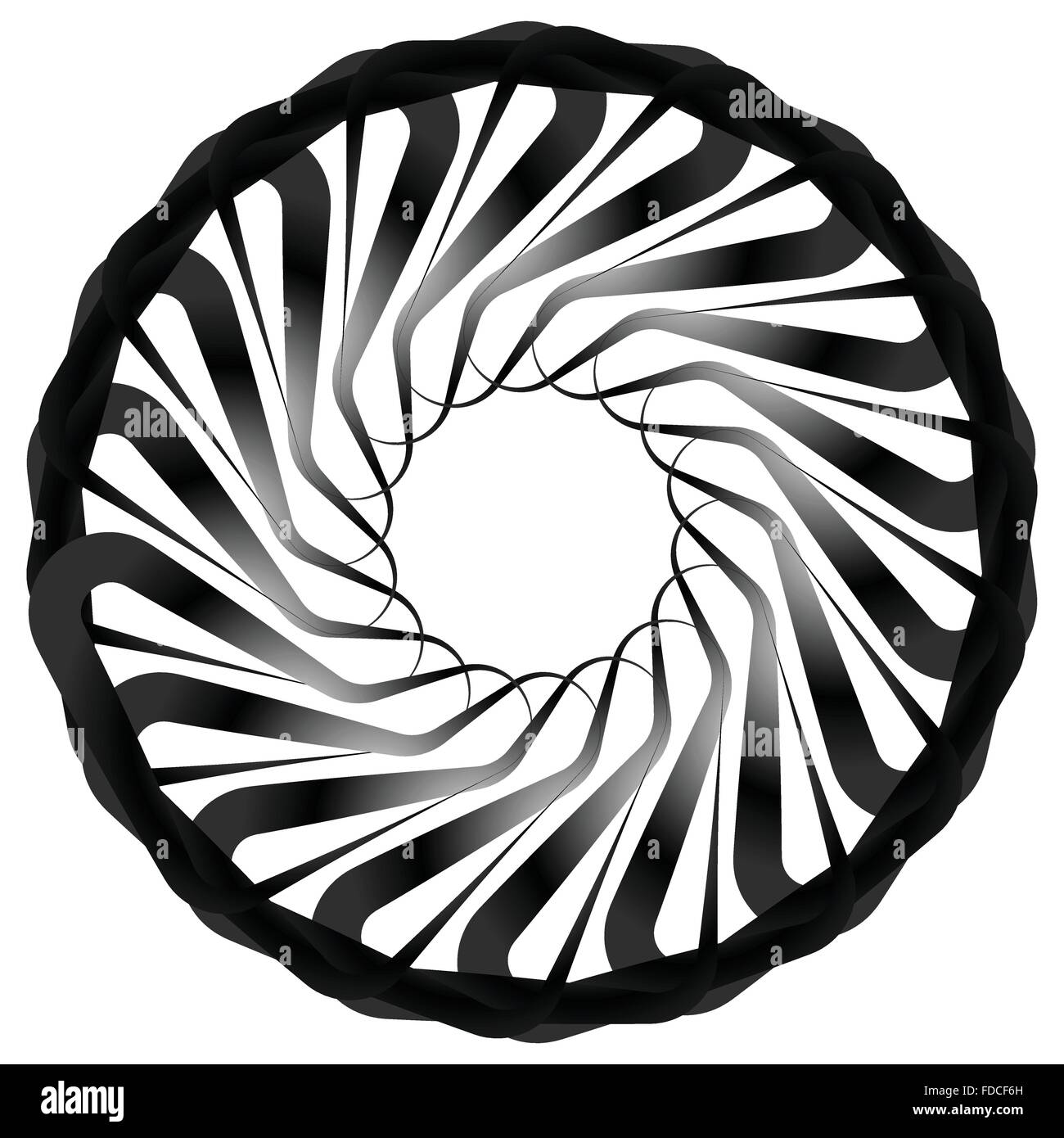 Abstract spirally, twirly shape isolated on white. Monochrome vector ...