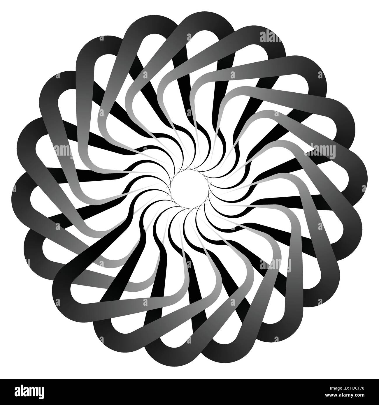 Abstract spirally, twirly shape isolated on white. Monochrome vector ...