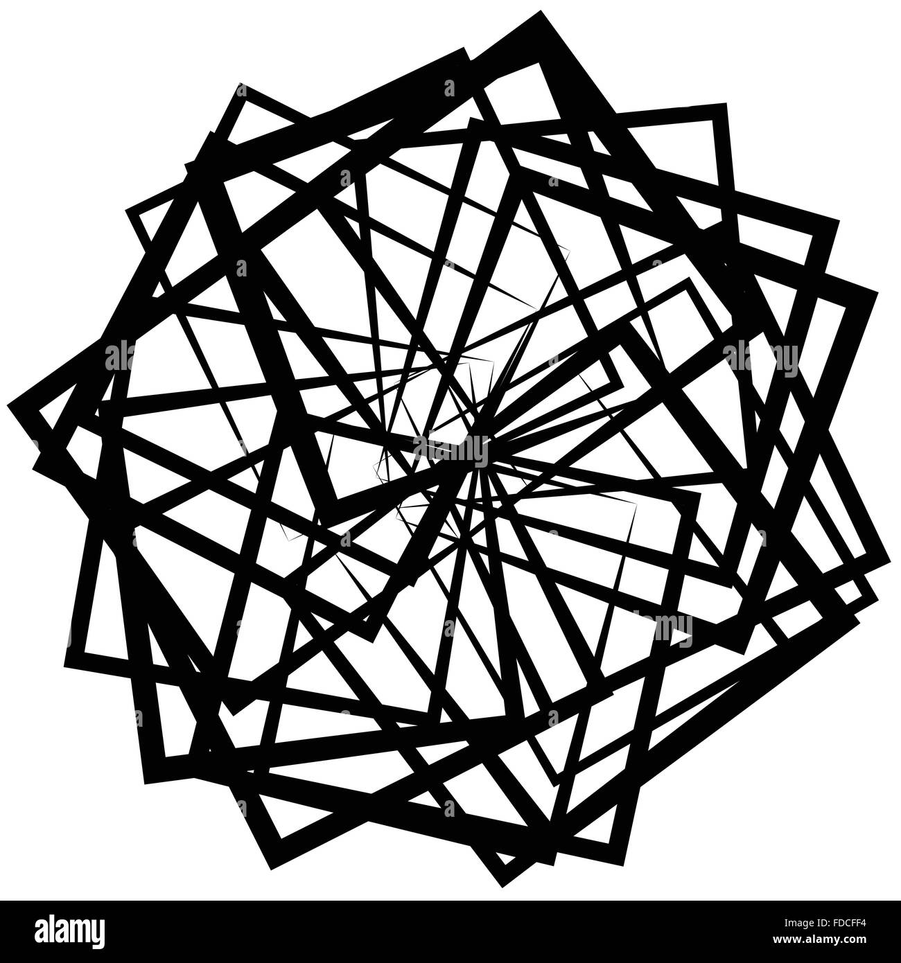 Abstract spirograph like shape with rotating squares, monochrome twirling design element Stock ...