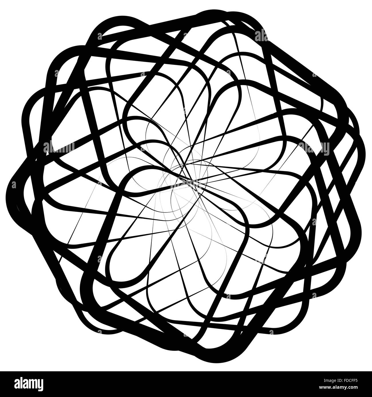 Abstract spirograph like shape with rotating squares, monochrome twirling design element Stock ...