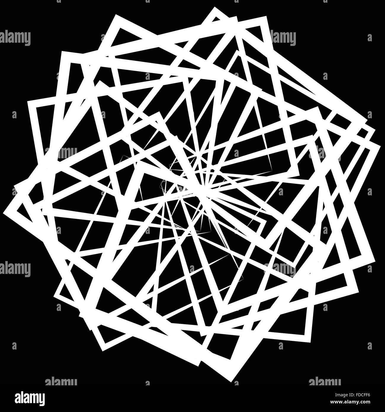 Abstract spirograph like shape with rotating squares, monochrome twirling design element Stock ...