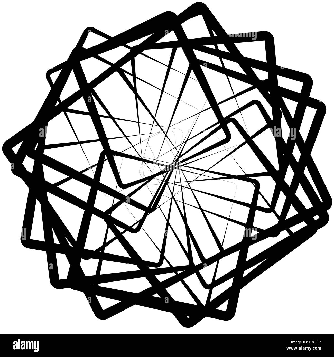 Abstract spirograph like shape with rotating squares, monochrome ...